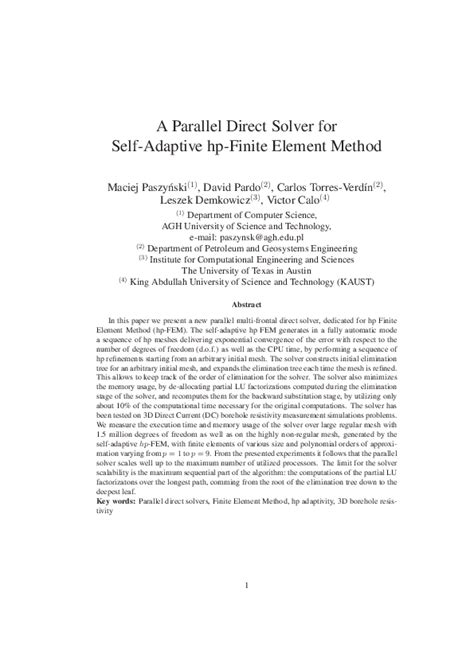 Pdf A Parallel Direct Solver For The Self Adaptive Hp Finite Element Method