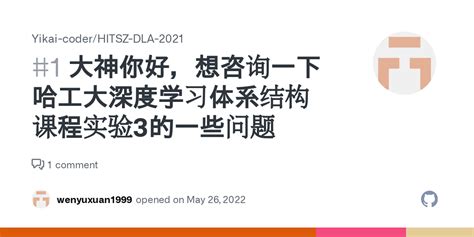 大神你好想咨询一下哈工大深度学习体系结构课程实验 的一些问题 Issue Yikai coder HITSZ DLA GitHub