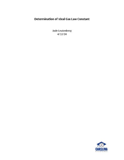 chm 101l m6 determination of ideal gas law constant lab report