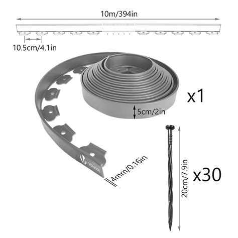 Vounot Bordure De Jardin Plastique Flexible 10m Avec Piquets Gris