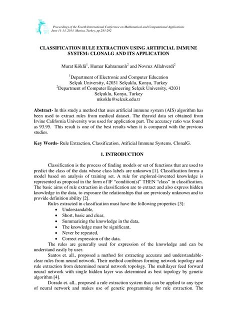 Pdf Classification Rule Extraction Using Artificial Immune System Clonalg And Its Application