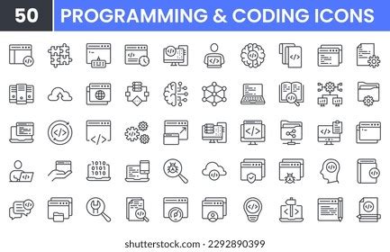 Coding Programming Vector Line Icon Set Stock Vector Royalty Free 2292890399 Shutterstock