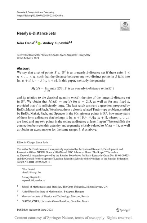 Pdf Nearly K Distance Sets