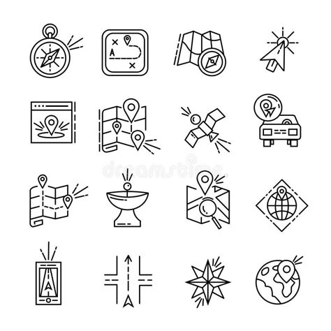 Navigation Icon Set Location Line Icons City Map With Destination Information Thin Vector Stock