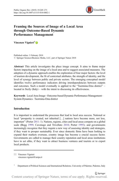 Framing The Sources Of Image Of A Local Area Through Outcome Based Dynamic Performance