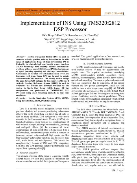 Implementation Of Ins Using Tms320f2812 Dsp Processor