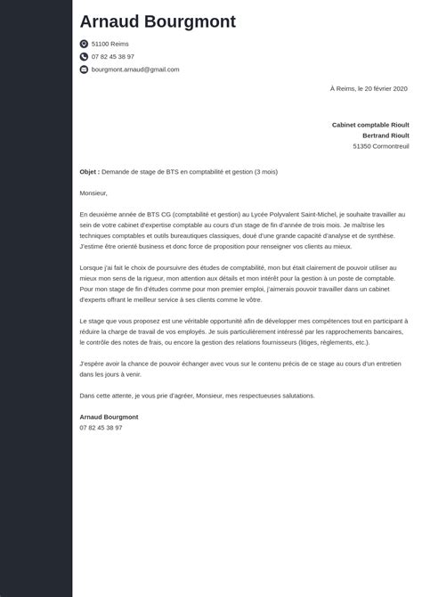 Exemple Lettre De Motivation Stage Bts Sam