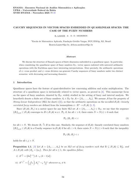 Pdf Cauchy Sequences In Vector Spaces Embedded In Quasilinear Spaces The Case Of Fuzzy Numbers