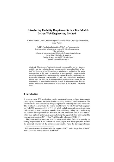 Pdf Introducing Usability Requirements In A Testmodel Driven Web