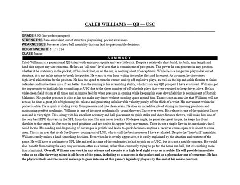 Caleb Williams Scouting Report Pdf