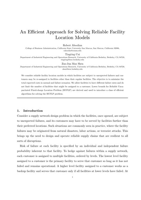 Pdf An Efficient Approach For Solving Reliable Facility Location Models