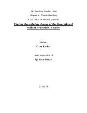 Enthalpy Change Lab Report Ozan Docx IB Chemistry Standart Level Chapter Thermochemistry