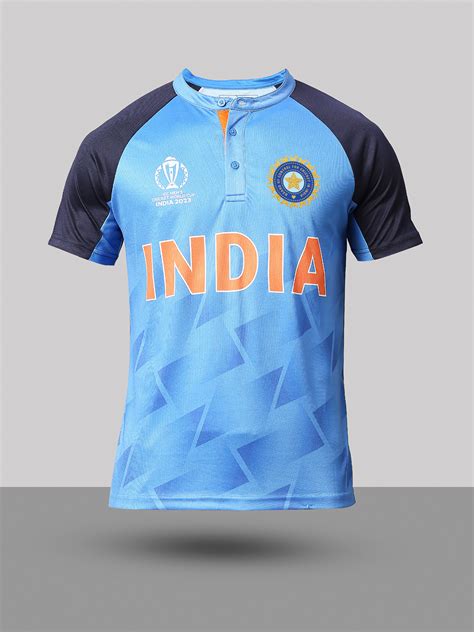 Buy Official Icc Cwc 23 Men Bue Colour Block Logo Printed Polo Collar T