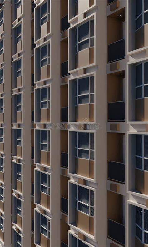 Side View Balcony With Window Hotel Building Render Stock Illustration