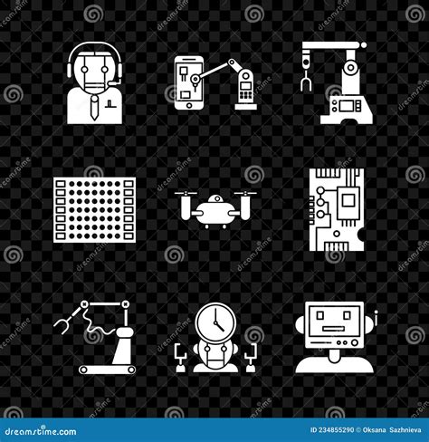 set worker robot industrial machine robotic arm hand assembly line