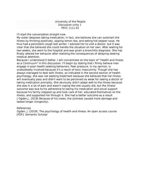 PSYC 1111 Discussion Assignment Unit 1 3 University Of The People