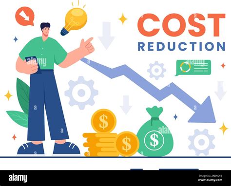Cost Reduction Vector Illustration Depicting Decrease Price Minimization Or Falling Profit