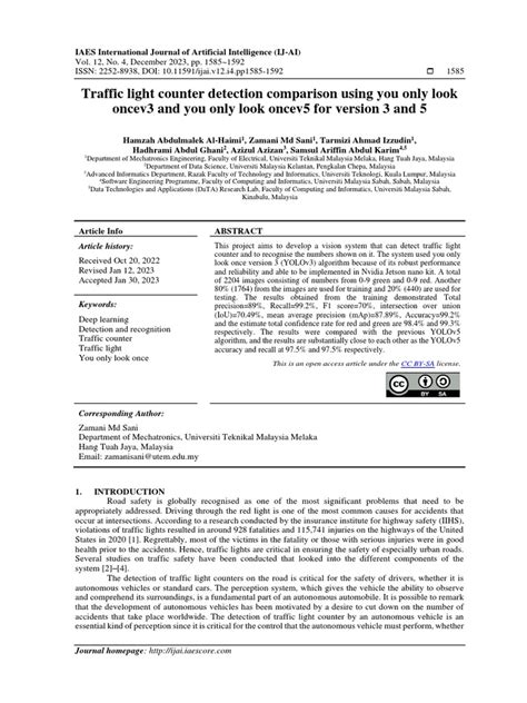 Traffic Light Counter Detection Comparison Using You Only Look Oncev3 And You Only Look Oncev5
