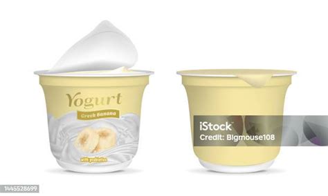 현실적인 상세한 3d 오픈 그리스 바나나 요구르트 포장 용기와 빈 템플릿 모형 세트 벡터 0명에 대한 스톡 벡터 아트 및 기타 이미지 0명 3차원 형태 개념 Istock