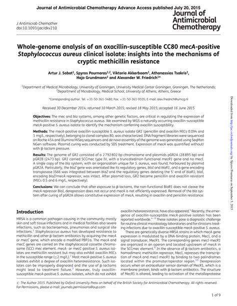 Pdf Whole Genome Analysis Of An Oxacillin Susceptible Cc80 Meca Positive Staphylococcus Aureus