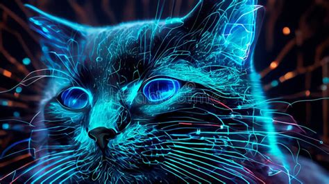 Futuristic Digital Holographic Image Of A Cat Generated Ai Stock Illustration Illustration Of