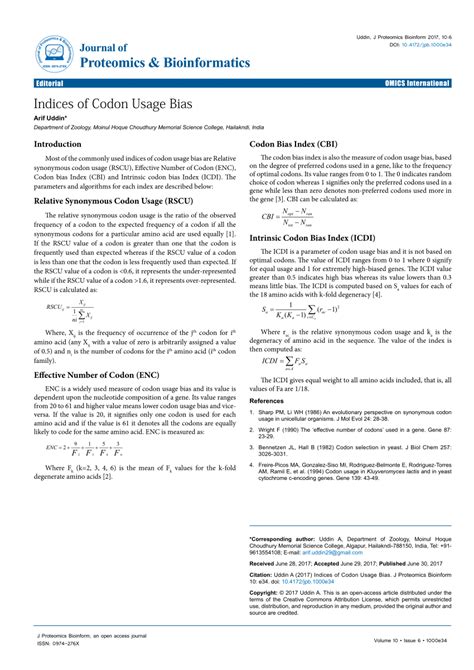 Pdf Indices Of Codon Usage Bias
