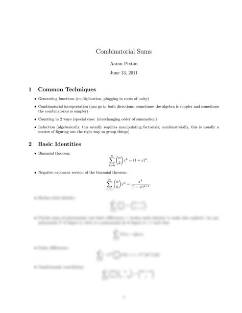 SOLUTION Combinatorial Sums Aaron Pixton Mop 2011 Studypool