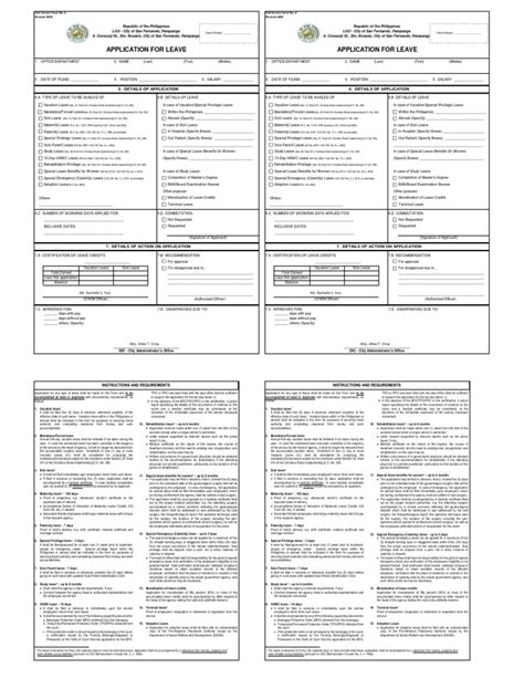 Cs Form No 6 Revised Application For Leave Pdf Gynaecology Identity Document