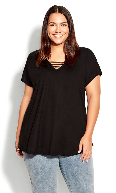Avenue Womens Plus Size 3 Bar Short Sleeves V Neck Top