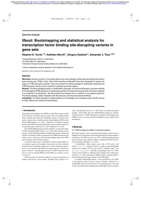pdf tfboot bootstrapping and statistical analysis for transcription factor binding site