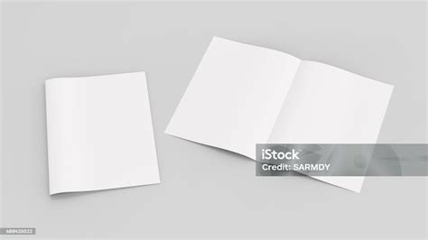 부드러운 회색 배경에 고립 된 빈 잡지 또는 팜플렛 이랑 3 차원 설명 공란에 대한 스톡 벡터 아트 및 기타 이미지 공란 비어 있음 잡지 Istock