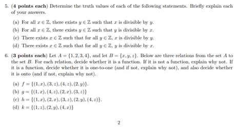 Solved 5 4 Points Each Determine The Truth Values Of Each