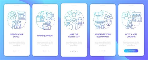 Planning For New Restaurant Blue Gradient Onboarding Mobile App Screen Walkthrough 5 Steps