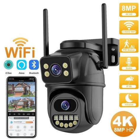 Camera Surveillance Wifi 4k 8mp Hd Wifi Ptz Caméra Extérieure 4mp Double Objectif Double écran