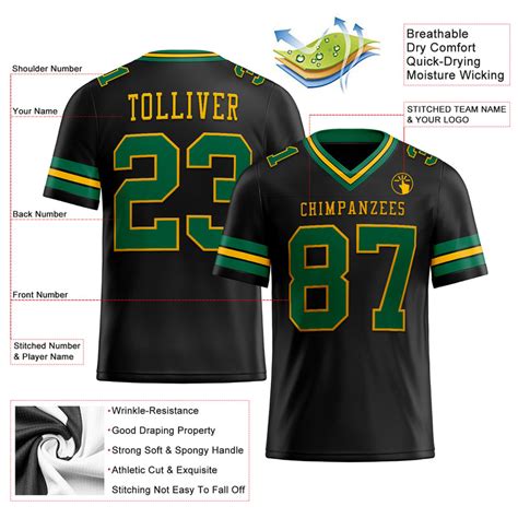 Custom Black Football Jersey Kelly Green Gold Mesh Authentic Fansidea