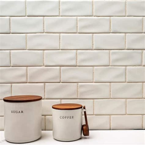 White Subway Tile Backsplash White Crackled Bevelled 3x6 Subway Tile