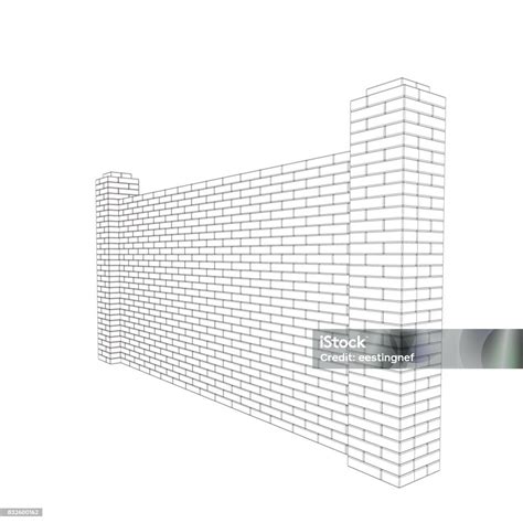 벽돌의 울타리 흰색 배경에 고립 벡터 윤곽선 그림입니다 벽에 대한 스톡 벡터 아트 및 기타 이미지 벽 0명 3차원 형태 Istock