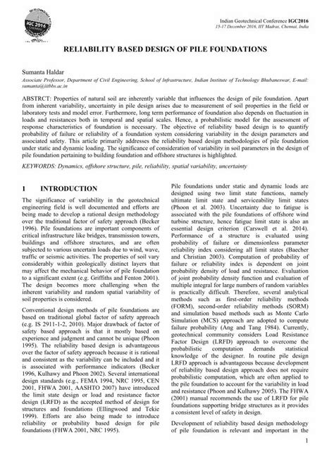 Pdf Reliability Based Design Of Pile Foundations Under Static And