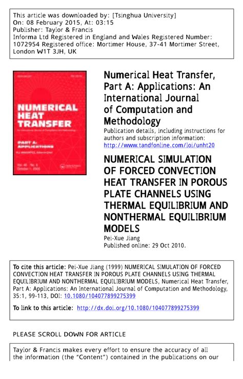 Pdf Numerical Simulation Of Forced Convection Heat Transfer In Porous