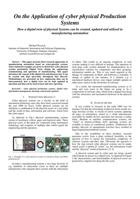 Pdf On The Application Of Cyber Physical Production Systems