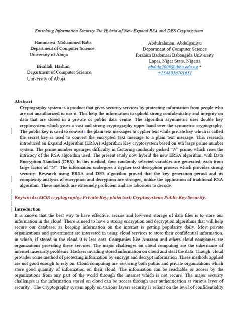 An Enrichment Of Information Security By Hybrid Of New Expand Rsa And Des Cryptosystem Pdf