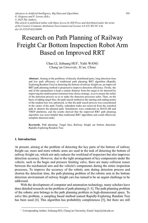 Pdf Research On Path Planning Of Railway Freight Car Bottom Inspection Robot Arm Based On