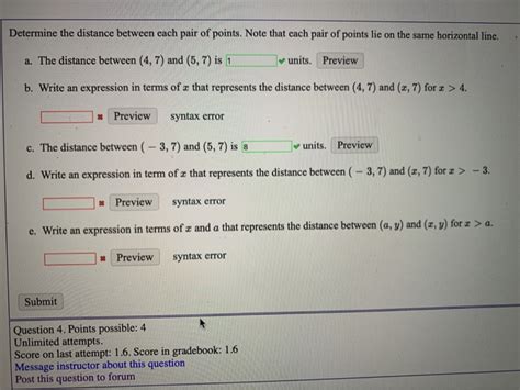 solved determine the distance between each pair of points