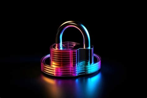 Premium Photo Abstract Colorful Neon Padlock On Black Background Generative Ai
