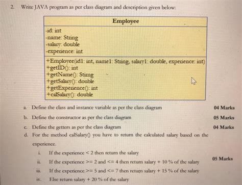 Solved 2 Write Java Program As Per Class Diagram And