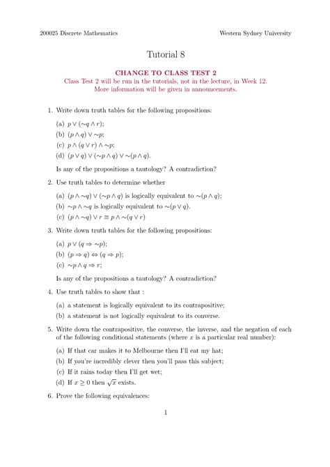 Dm Tutorial 8 200025 Discrete Mathematics Western Sydney University
