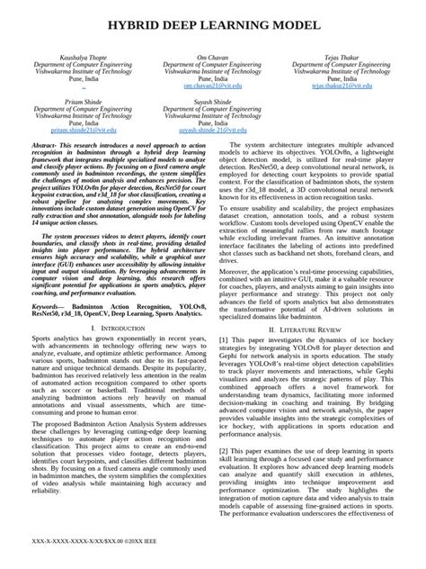 Badminton Hybrid Deep Learning Model Pdf Deep Learning Computer Vision