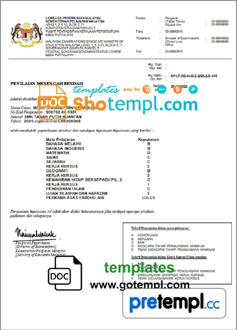 Malaysian Ministry Of Education Certificate Example In Word And PDF Format Pretempl