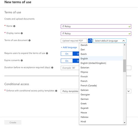 configure azure ad terms of use functionality within conditional access