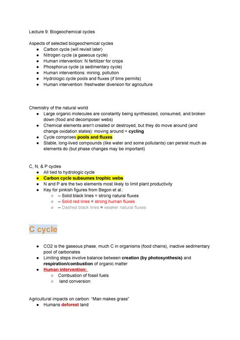 Bio220 Utsg Lecture Notes Lecture 9 Biogeochemical Cycles Lecture 9